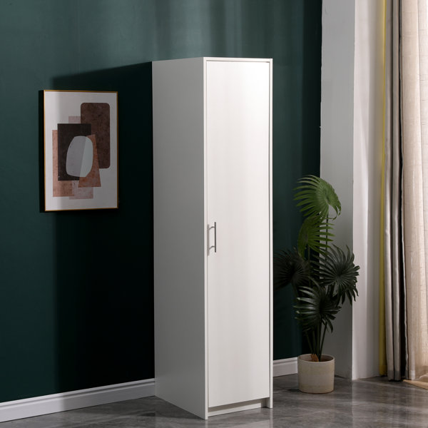 17 Stories White Tall Slim Single Wardrobe, Locker for Bedroom, Home ...
