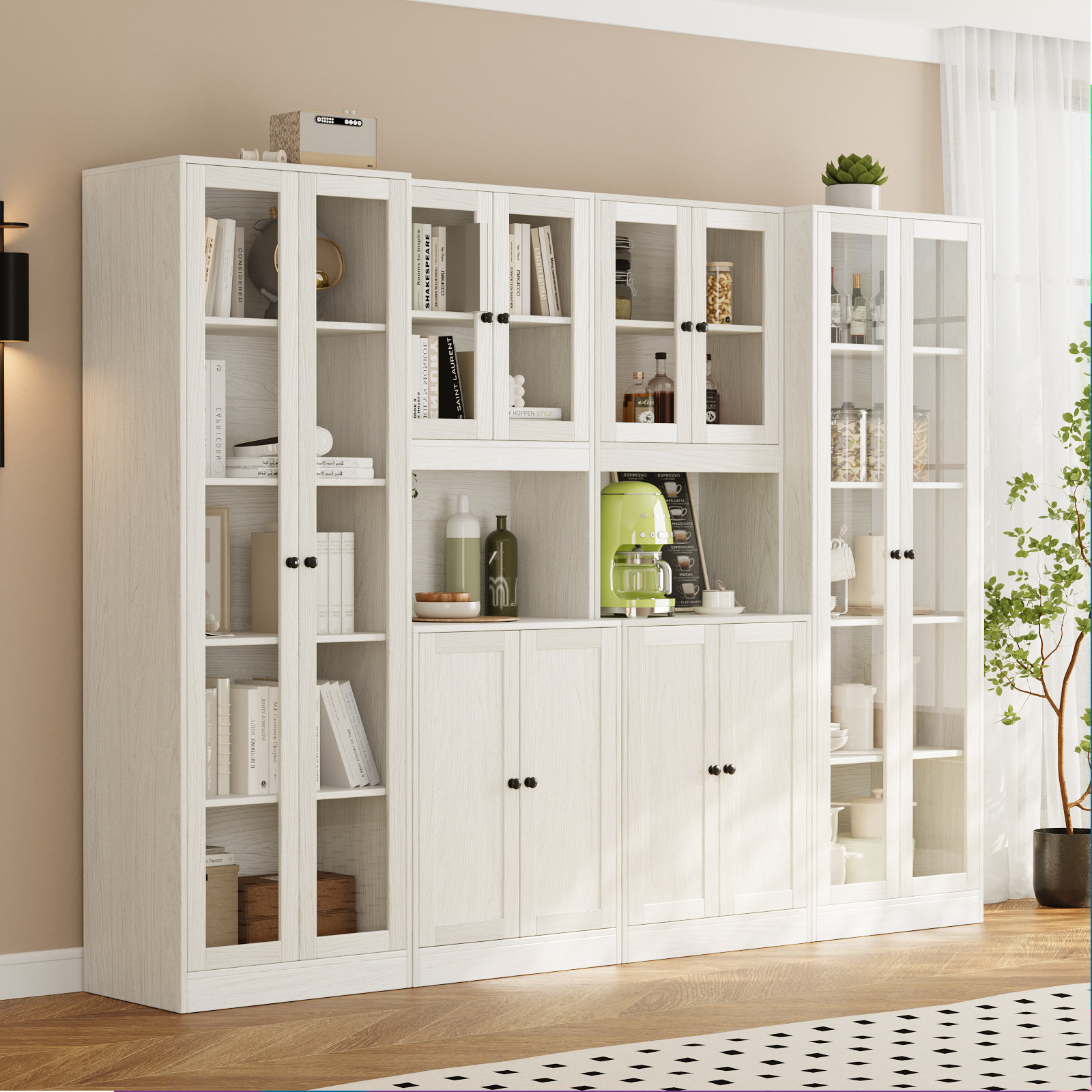 Latitude Run® Book Cabinet Storage Bookcase, 5-Tier Modern Bookshelves ...