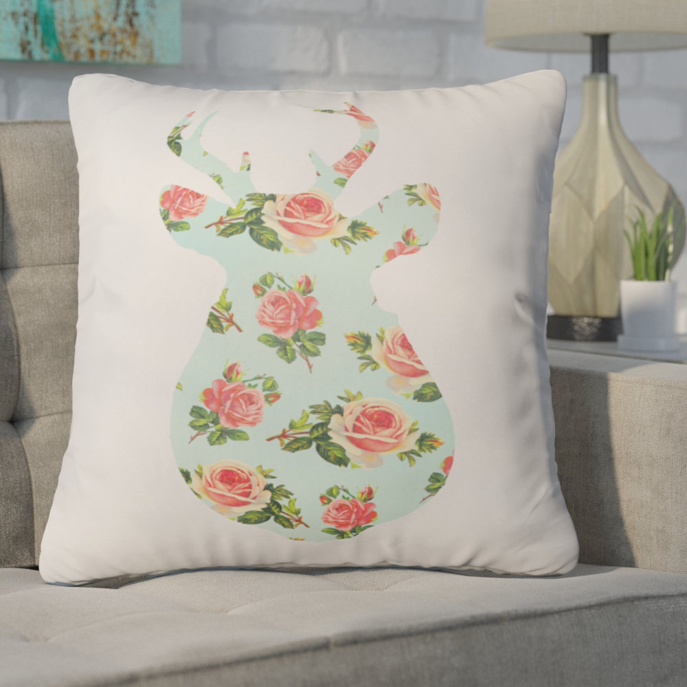 George Oliver Canela Floral Deer Silhouette Throw Pillow | Wayfair