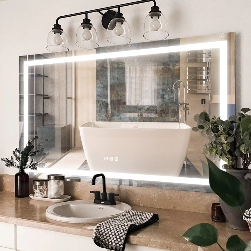 FB Eleen Rectangular Frameless Modern High Lumen Lighted LED Mirror ...