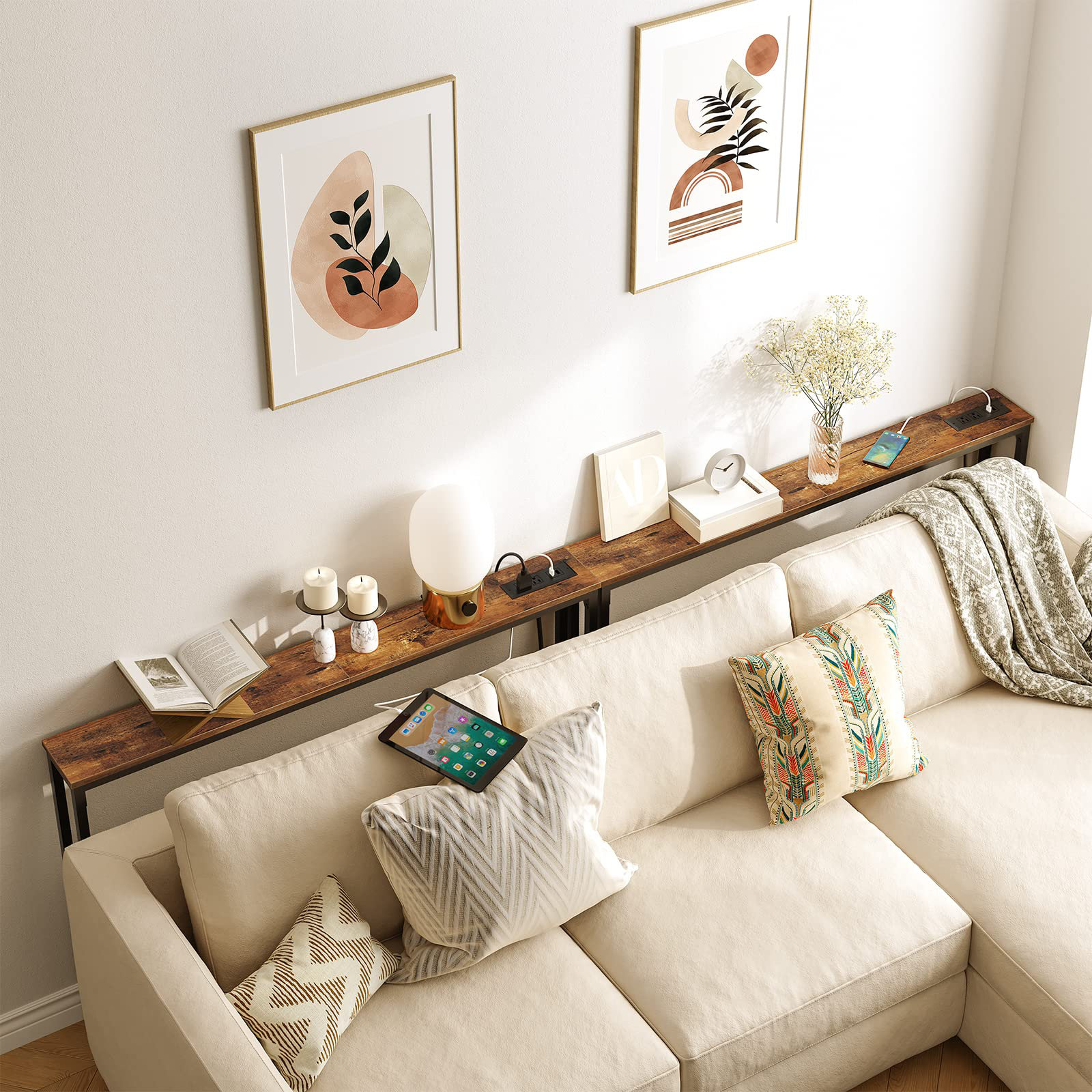 17 Stories Console Table With Power Outlets, Behind Couch Table With ...