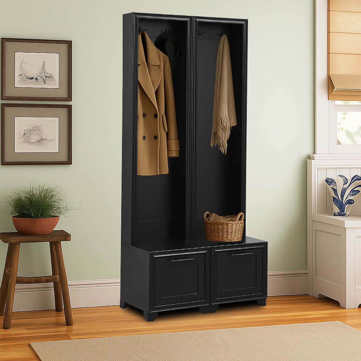 Red Barrel Studio® Double piece modern entrance storage hall tree with ...