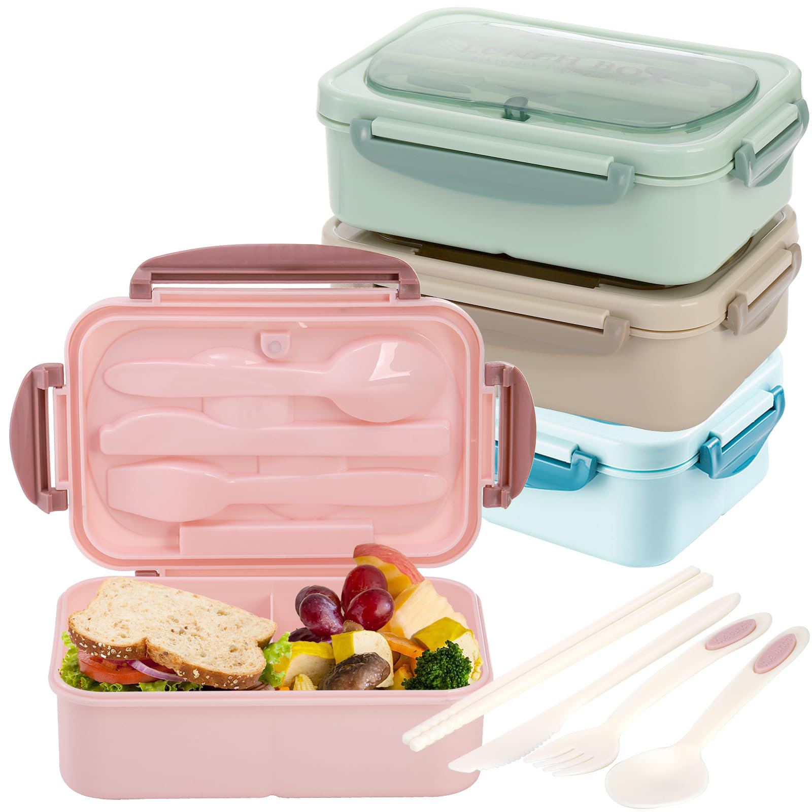 Prep & Savour 4-Pack Bento Lunch Boxes with 3 Compartments – Reusable ...
