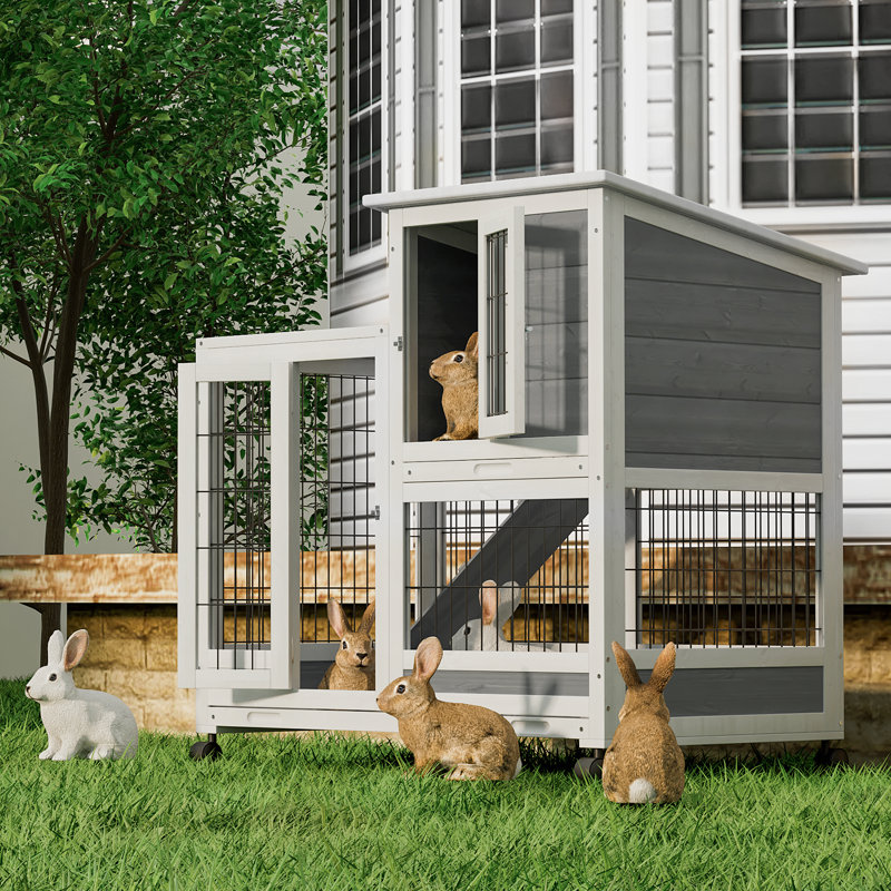 Tucker Murphy Pet™ Wooden Rabbit Hutch, Rolling Bunny Cage Rabbit House ...