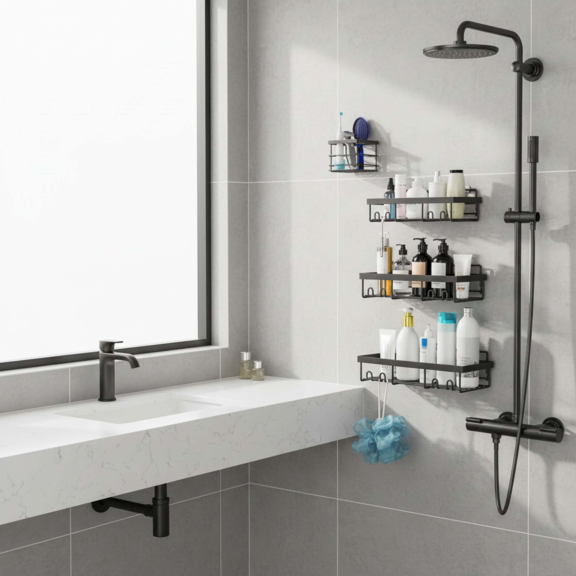 Rebrilliant 5-Pack Adhesive Corner Shower Caddy Organizer Shelves for ...