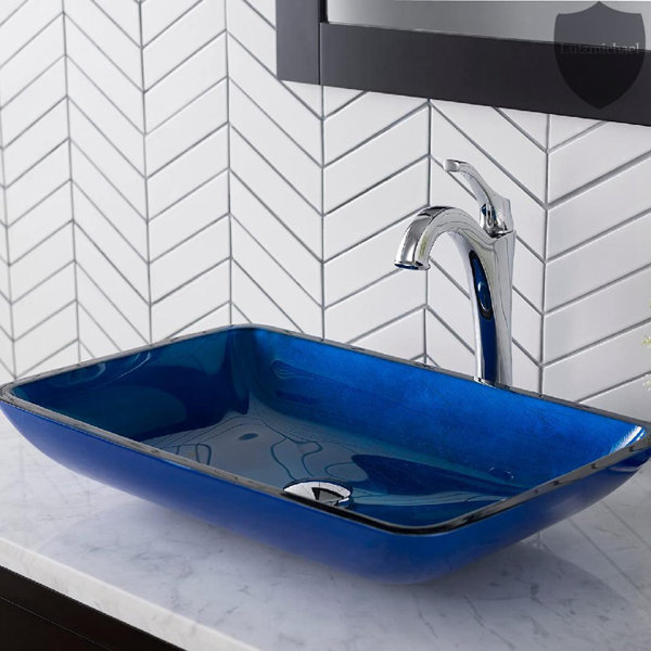 Menggutong 14'' Blue Glass Rectangular Bathroom Sink - Wayfair Canada
