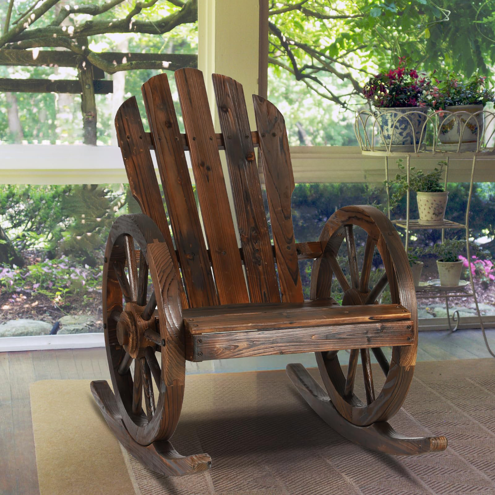 Millwood Pines Outdoor Wood Wagon Rocking Chair, Patio Rustic ...