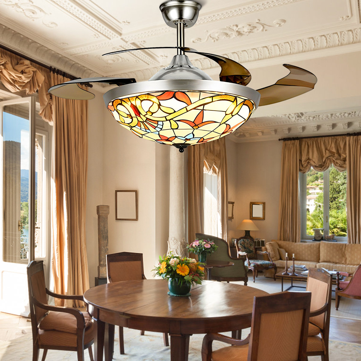 Fleur De Lis Living Dahlke 42" Tiffany Remote Control Invisible Ceiling ...
