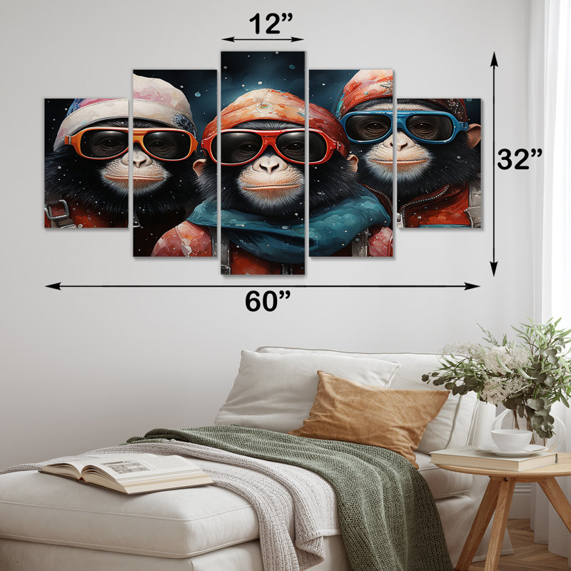 Trinx Popart Monkeys At The North Pole - Monkey Multipanel Wall Art Set ...