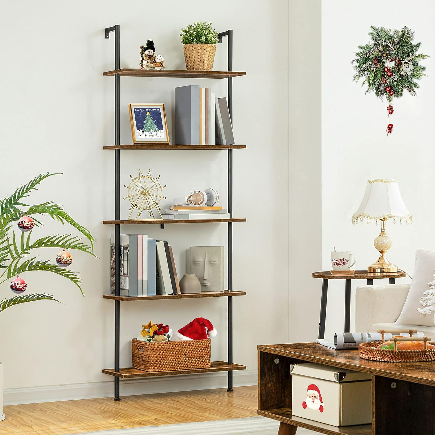 17 Stories 5 Tier Ladder Shelf Industrial Bookcase Diy Standing Shelf ...