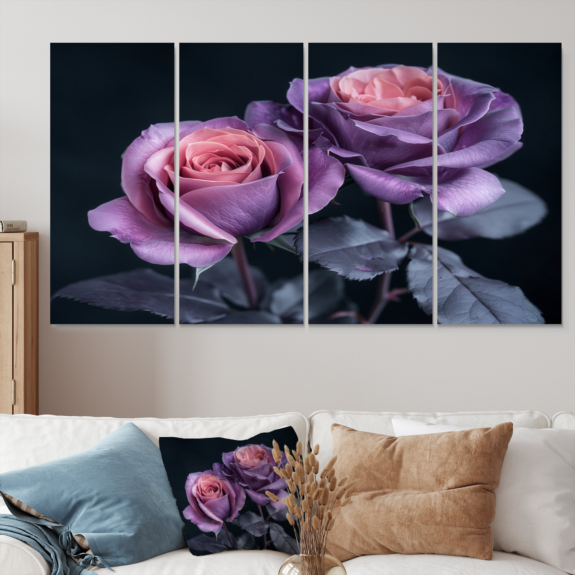 Latitude Run® Monochrome Black And Purple Roses Bloom - Roses Canvas ...