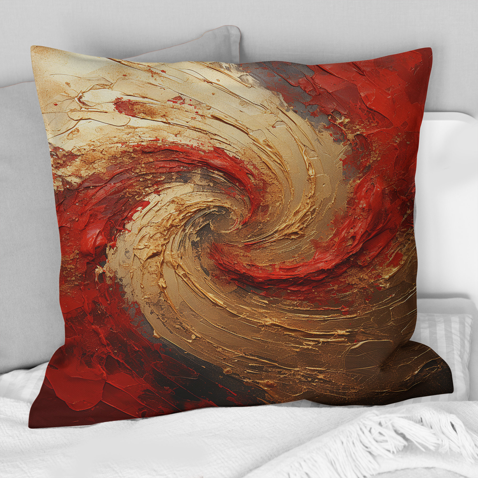 Design Art Red Gold Fusion Spiral - Abstract Spirals Printed Throw ...