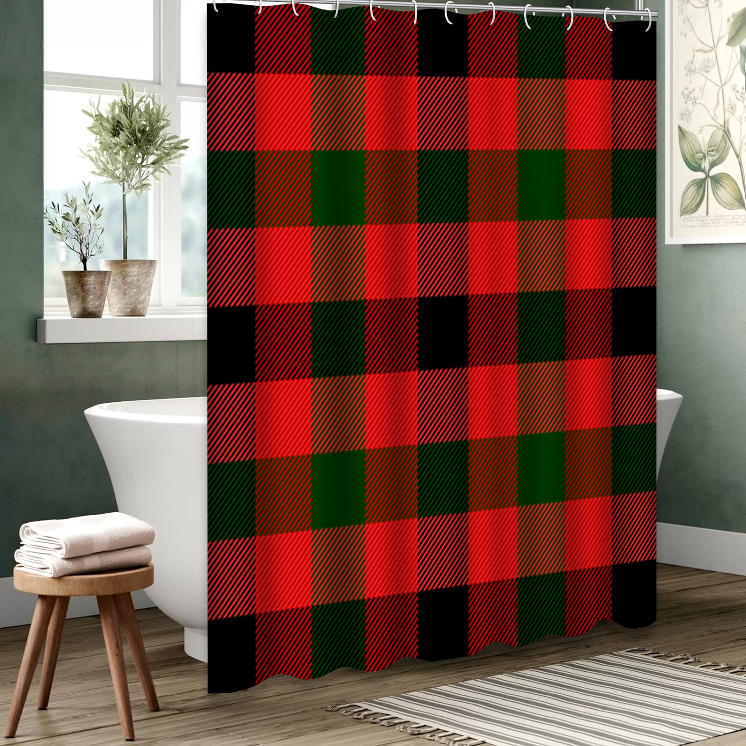 East Urban Home Scottish Tartan Waterproof Shower Curtain - Festive ...