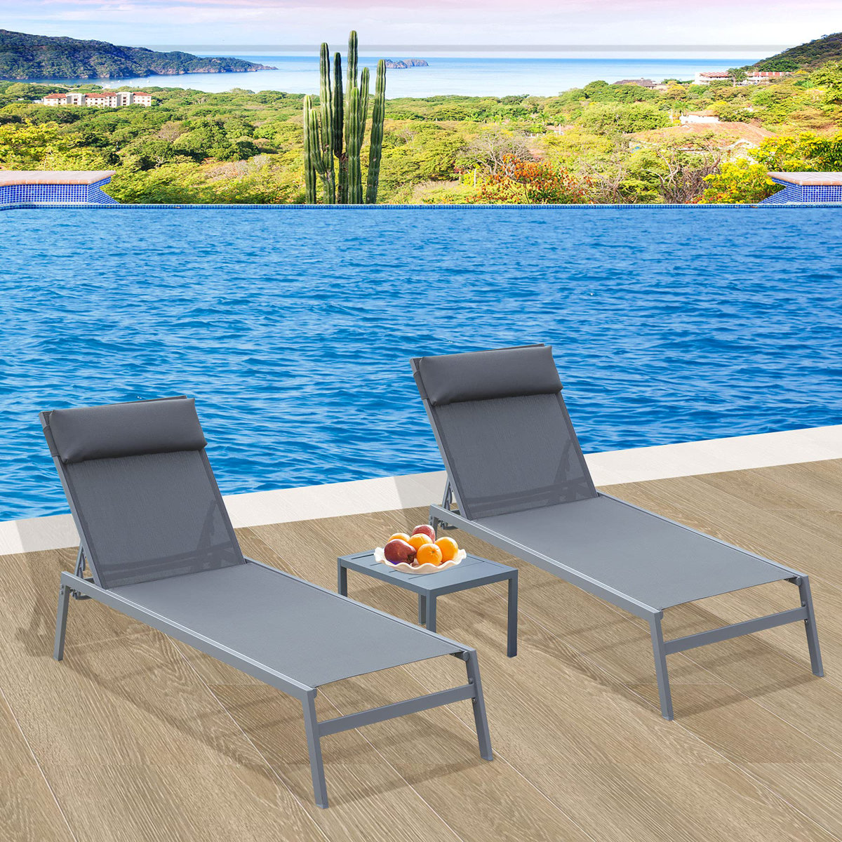 Latitude Run® Outdoor Metal Chaise Lounge with Table (3 -Pieces ...