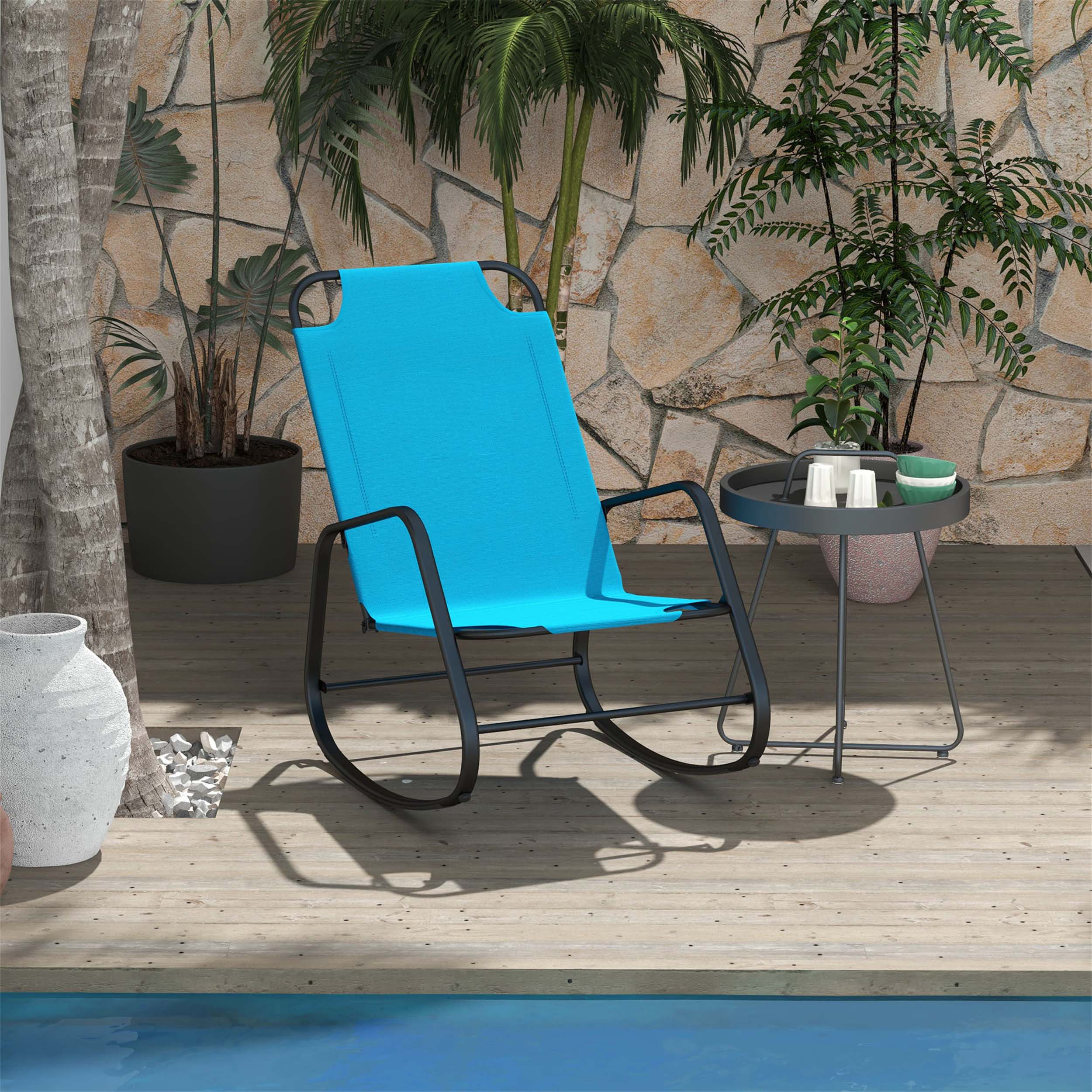 Wrought Studio™ Garden Rocking Chair with Sling Fabric, Smooth Rocking ...