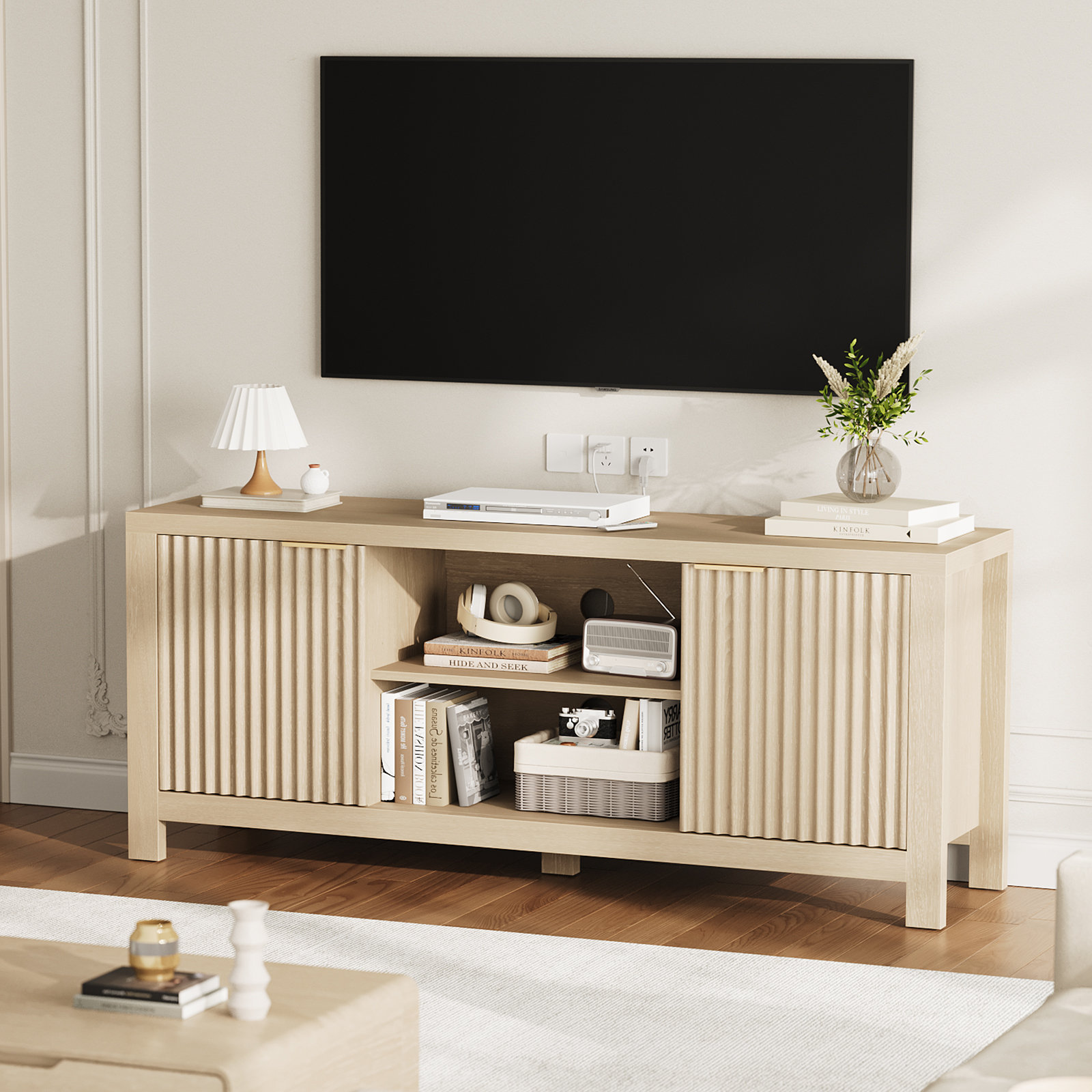 Ebern Designs Fluted TV Stands for Living Room, Heavy Duty ...