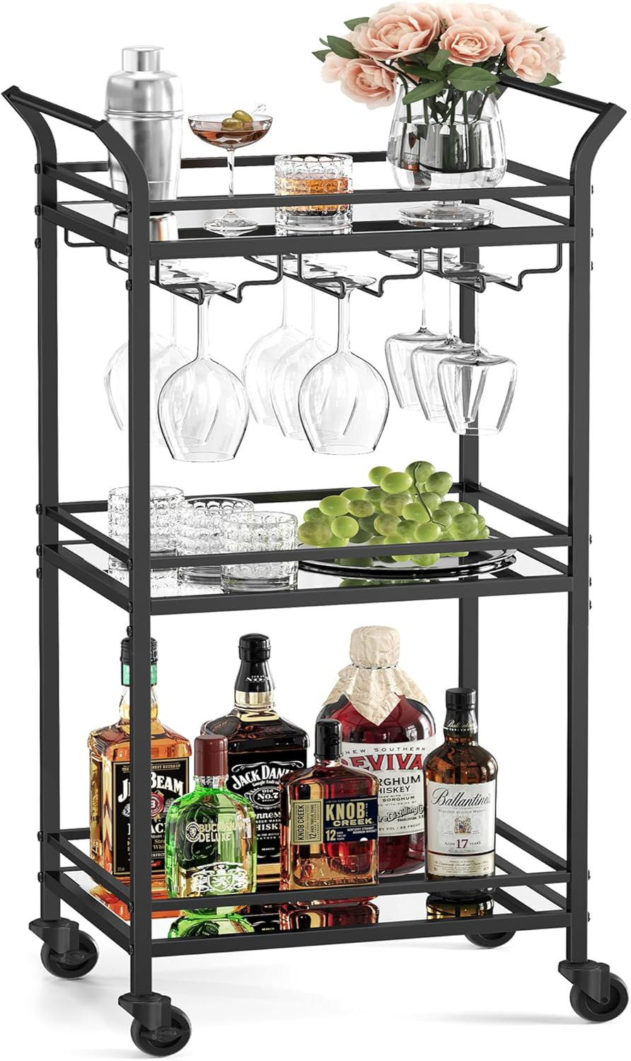 INKEDZ Bar Cart, Home Bar Serving Cart, Small Bar Cart with 3-Tier ...