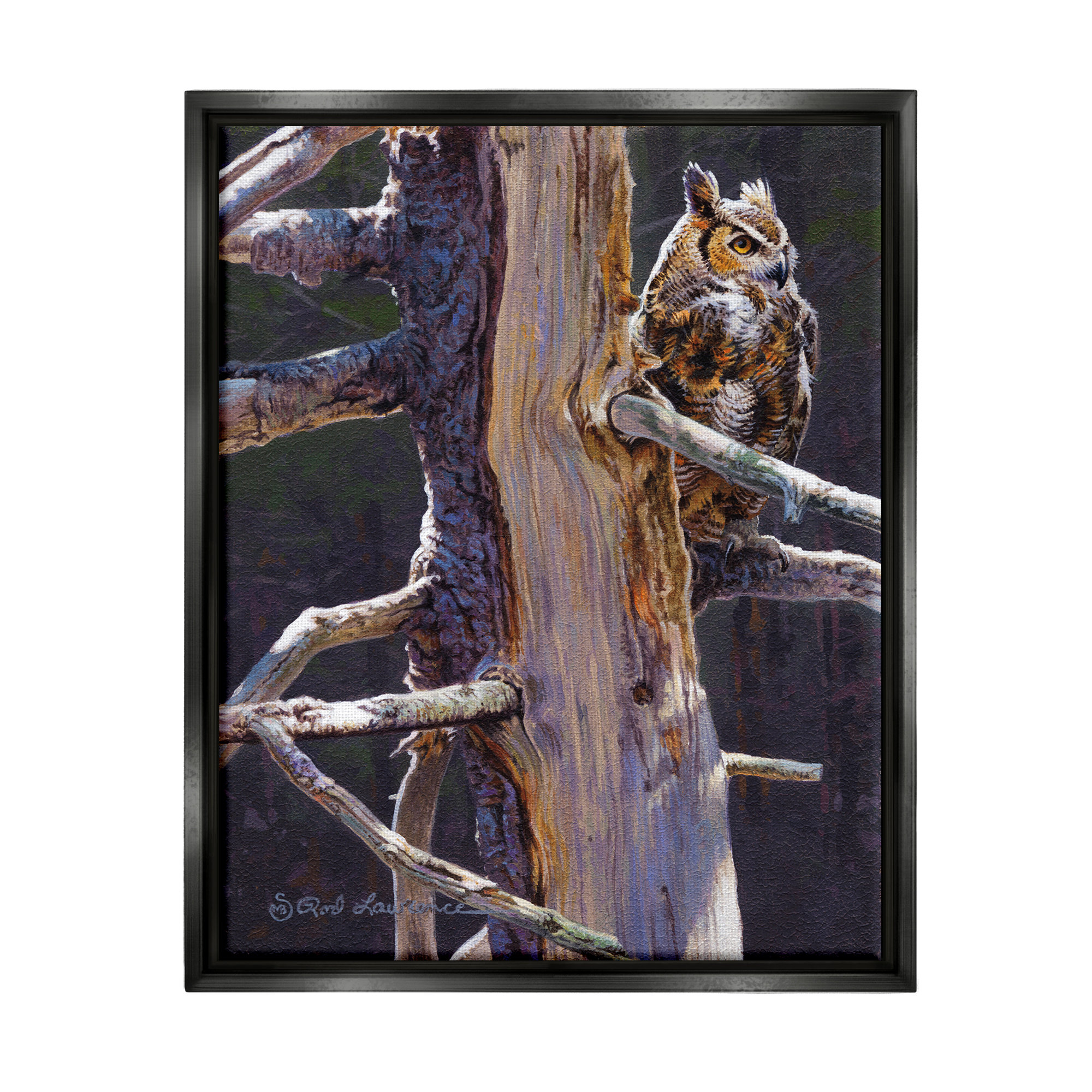 Stupell Industries Ba-447-Floater Owl In Rustic Tree Framed On Canvas ...