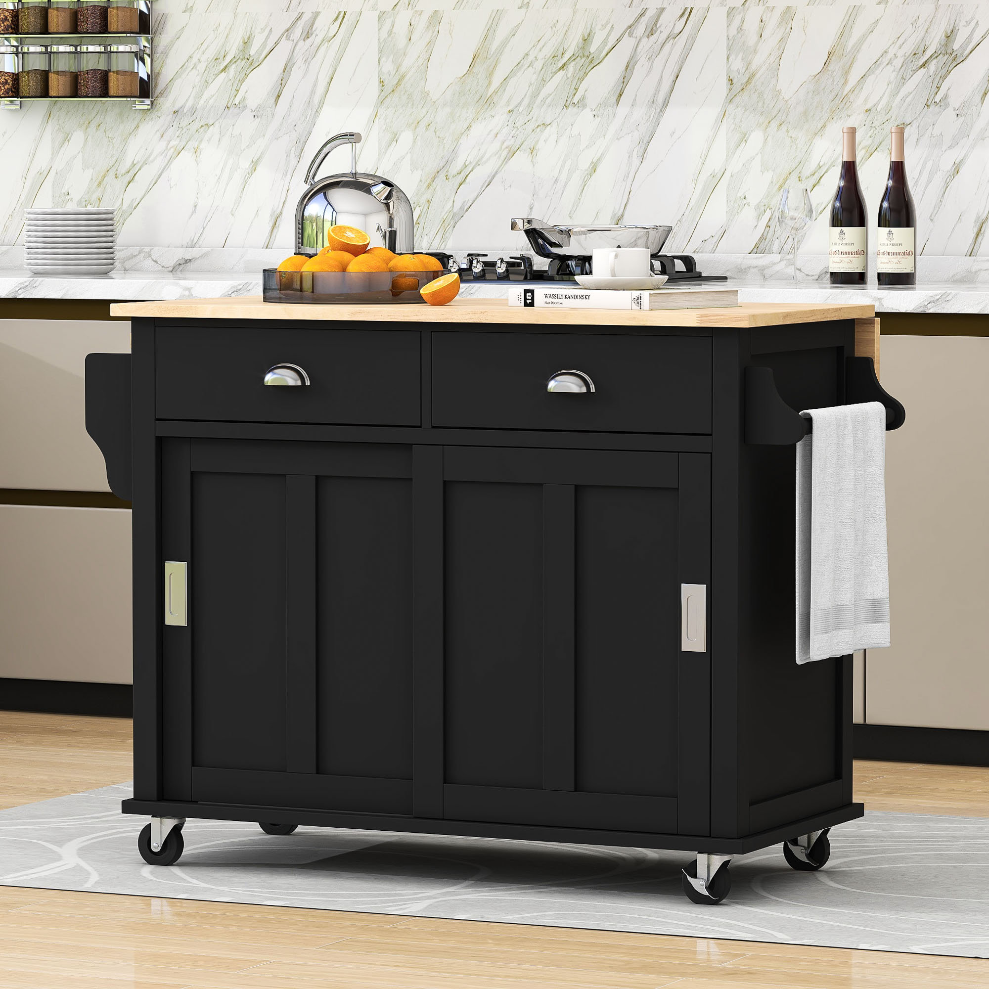 Red Barrel Studio® Yocelin Kitchen Cart with Drop-Leaf Countertop ...