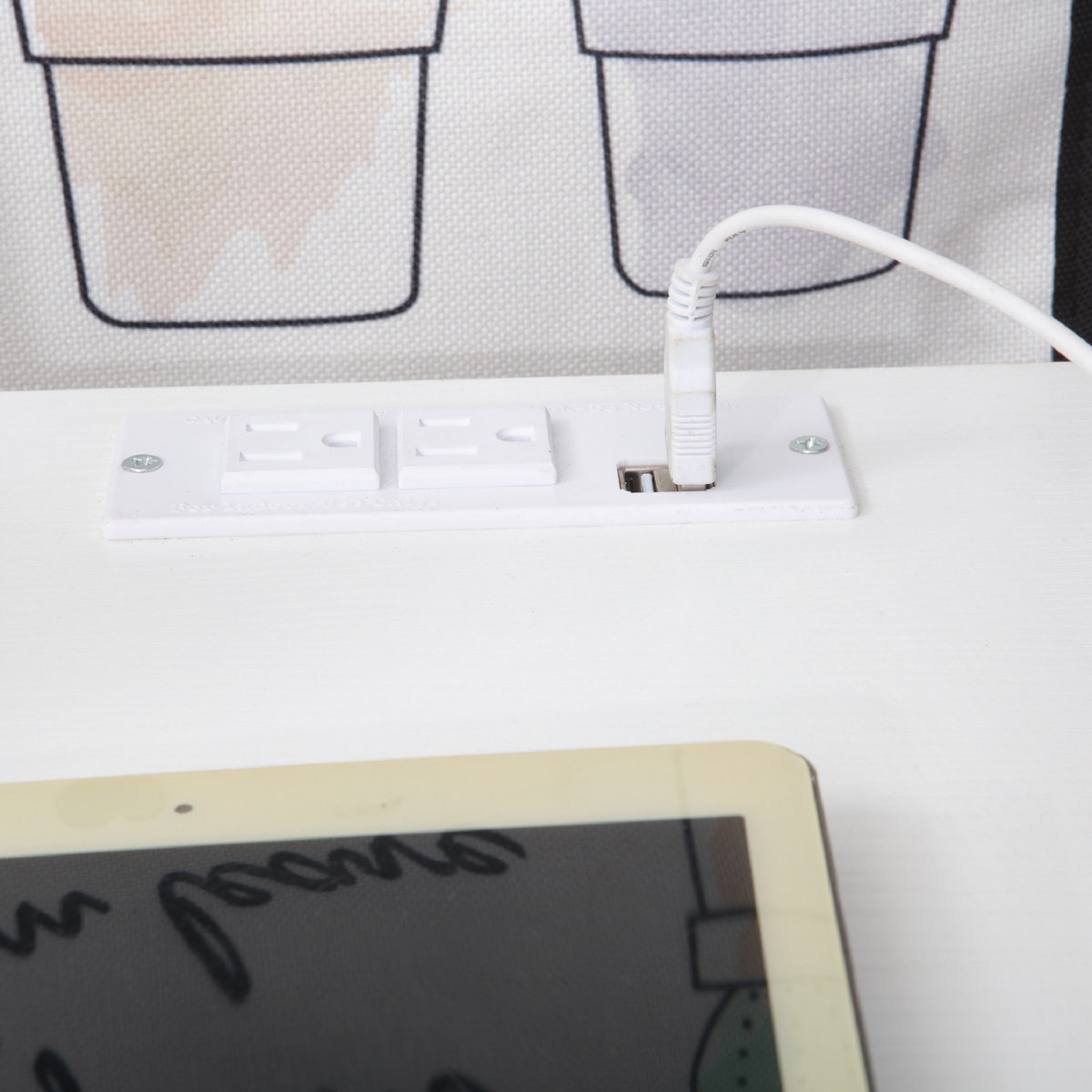 Ebern Designs Glenhill Writing Desk with Drawer - Built-In Power ...