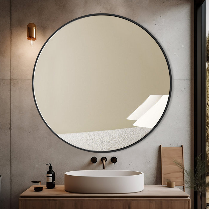 Ebern Designs Pieterjan Metal Round Wall Mirror for Bathroom / Vanity ...