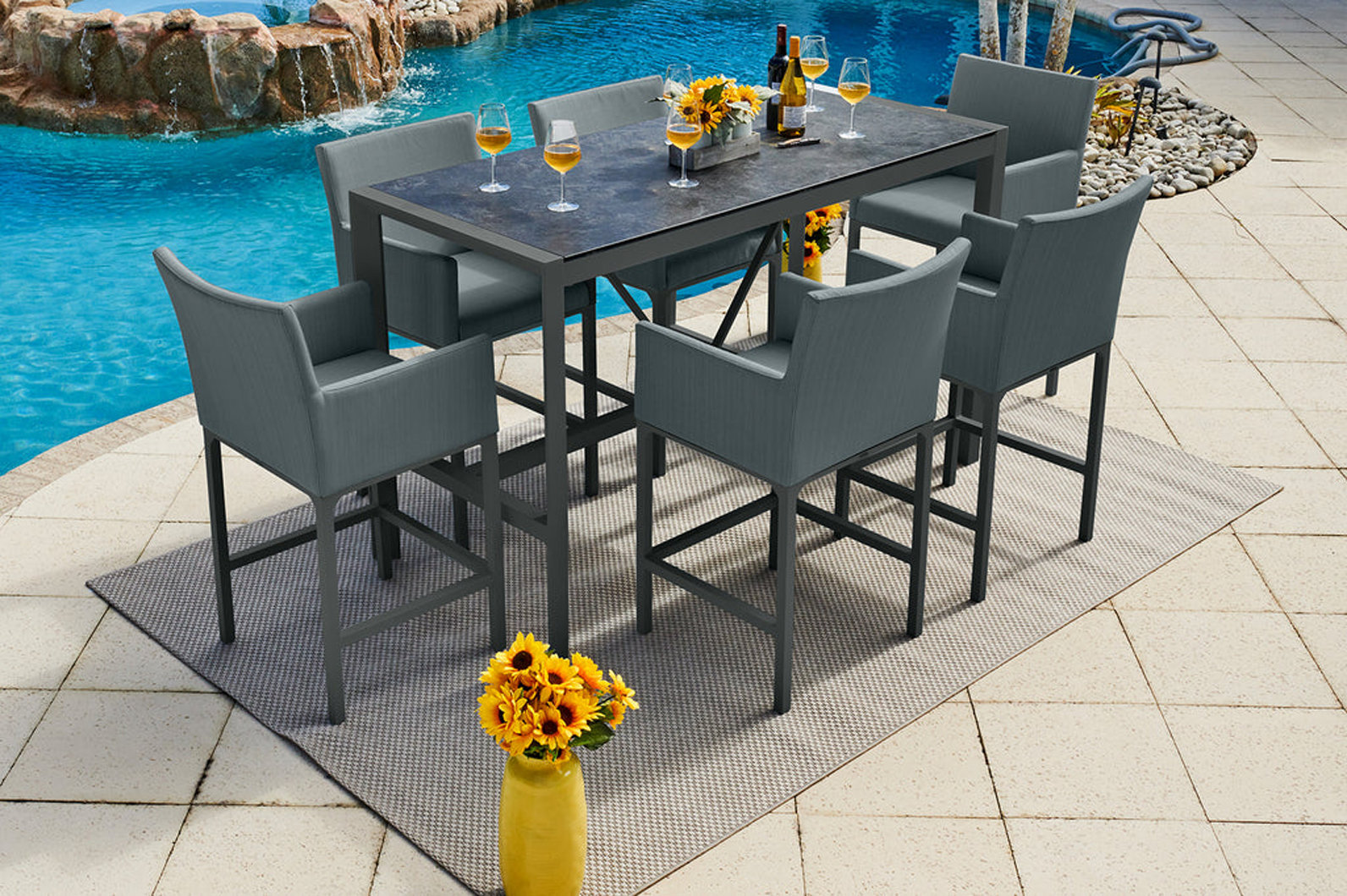 AKOYA Outdoor Essentials Rectangular 6 - Person 71" Long Bar Height ...