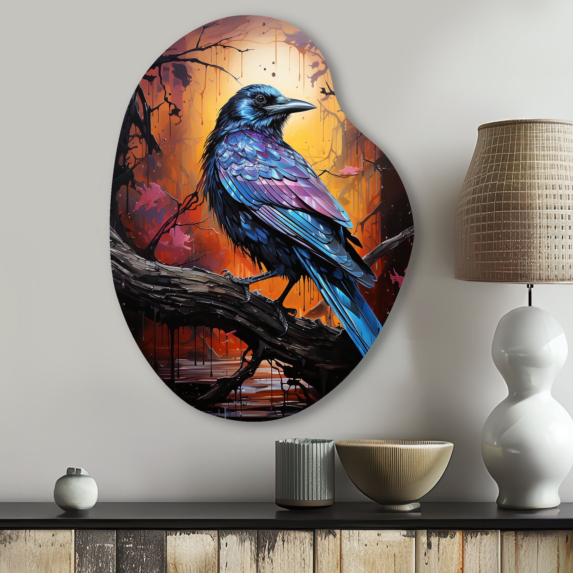Brayden Studio® Animal Obsidian Raven Drips I - Asymmetrical Crow Metal ...