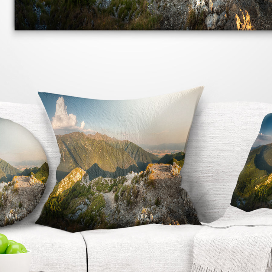 Design Art Rocky Green Mountains Panorama - Landscape Printed Pillow ...