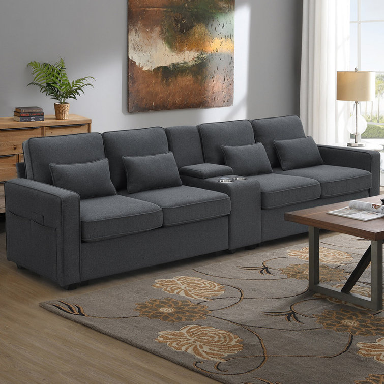 Gokdeniz 114'' Linen Square Arm Sofa - Grey (incomplete)