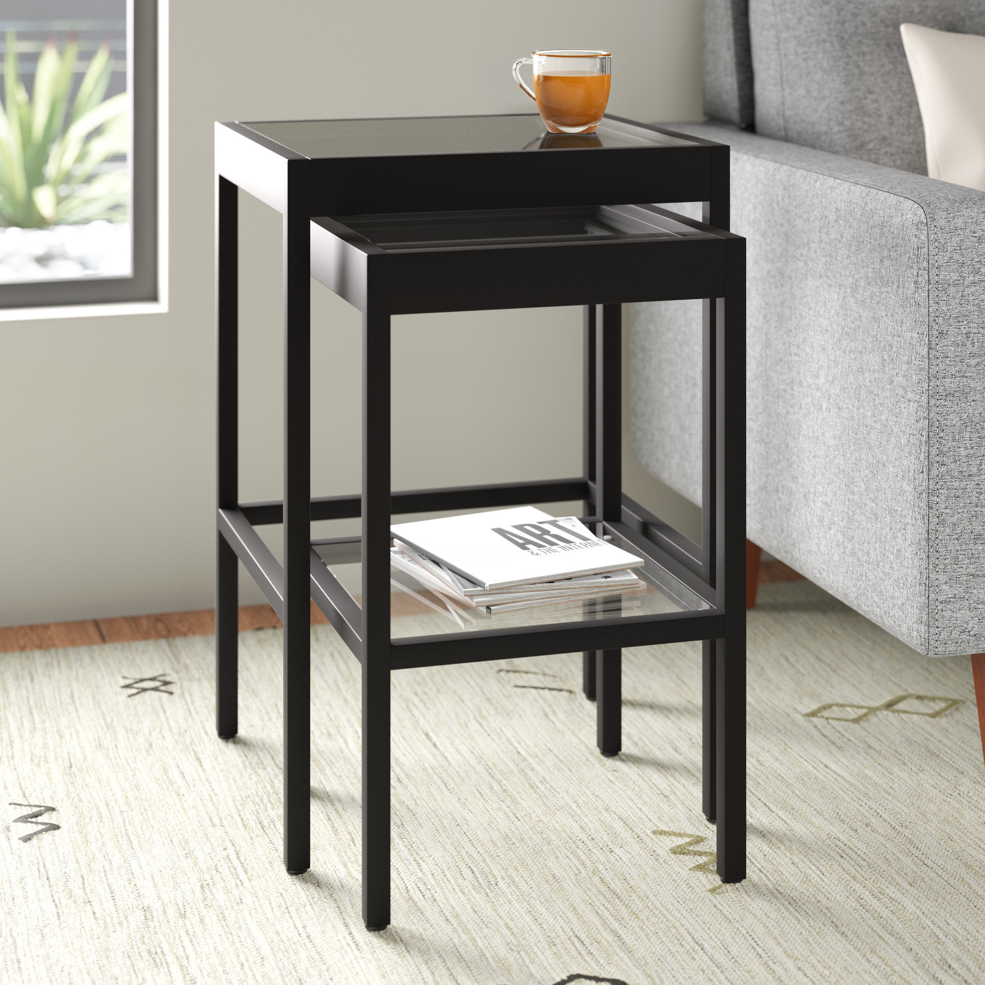 Mercer41 Alexis Glass Nesting Table with Storage & Reviews | Wayfair