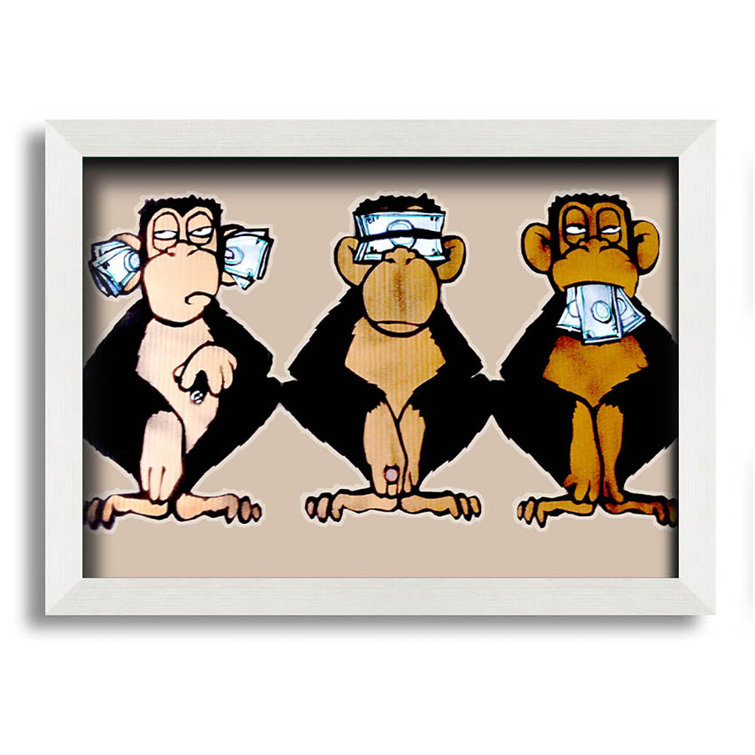 Maturi Erroll Money Monkeys Wise Framed Print Wall Art | Wayfair.co.uk