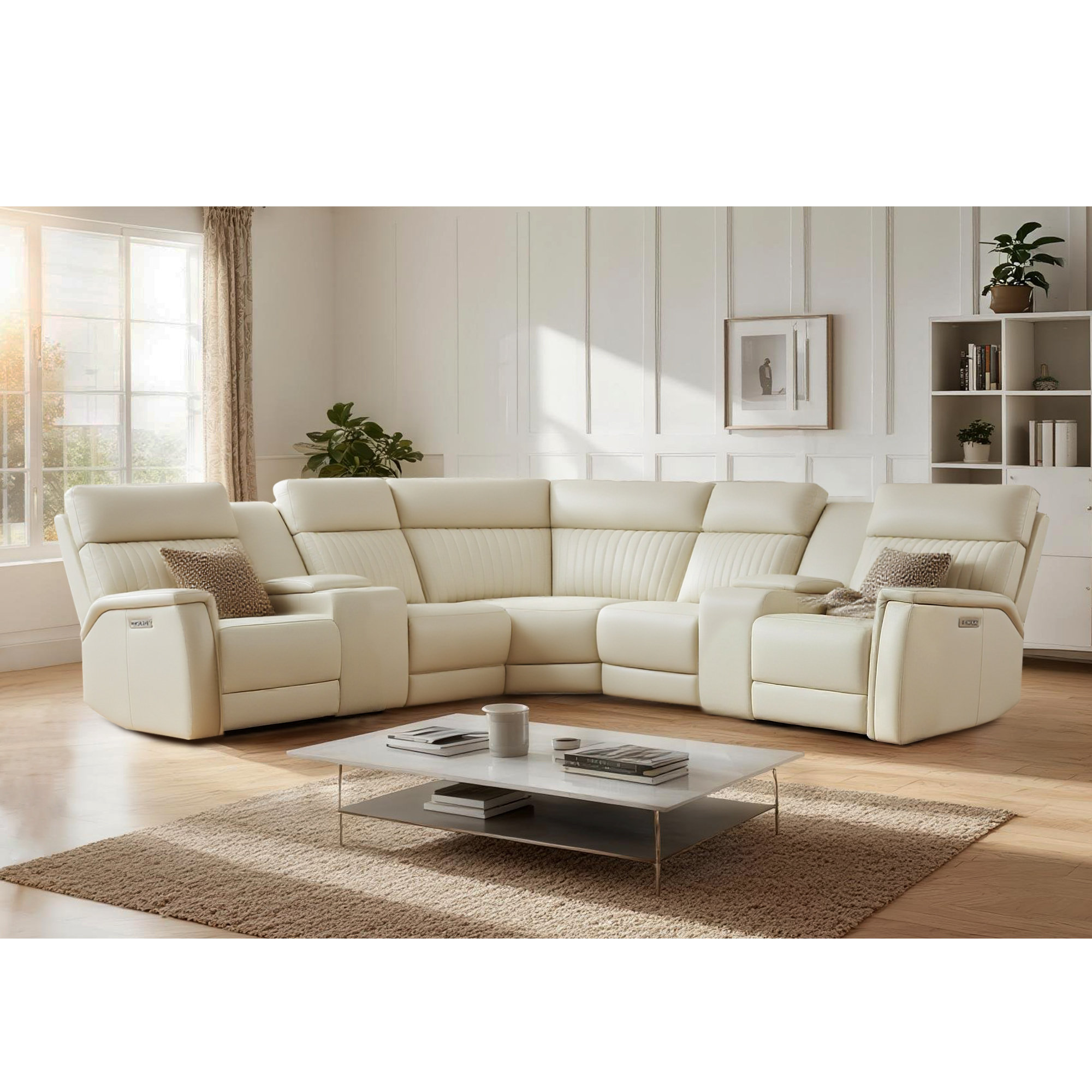 Hokku Designs Liudgardas Triple-Motor Recliner Sectional Sofa, Genuine ...