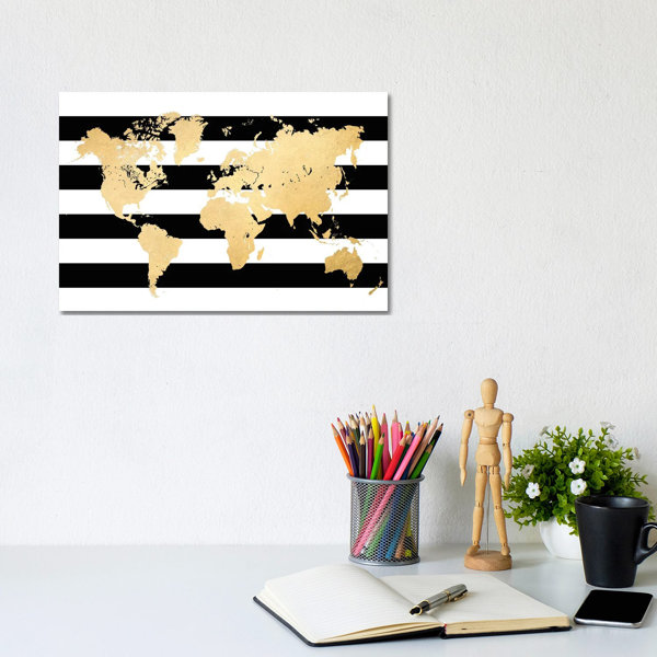 Canora Grey Gold And Black And White Stripes World Map by Blursbyai ...
