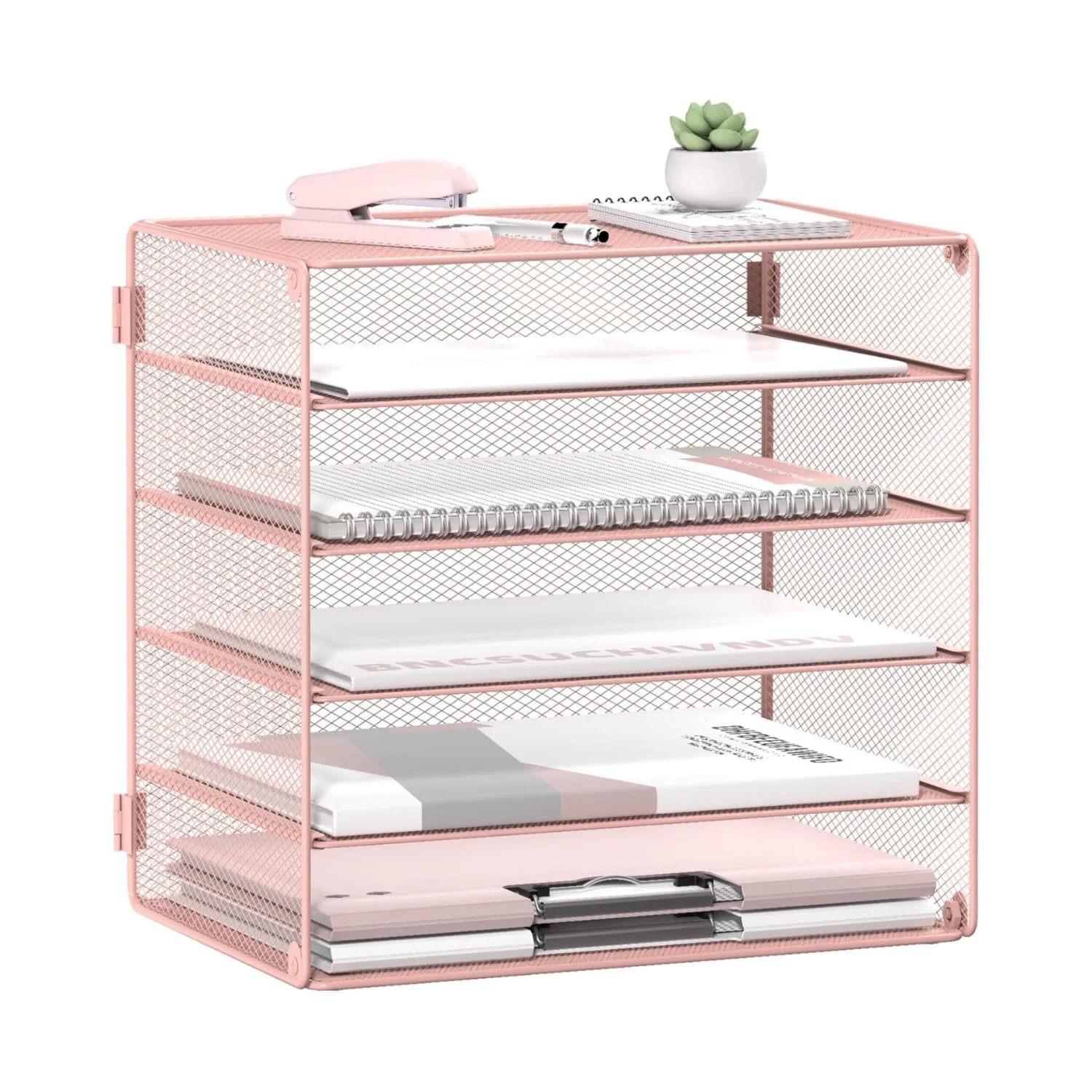 Latitude Run® 5 Tier Desktop Organizer Tray, Metal Mesh Desk Paper ...