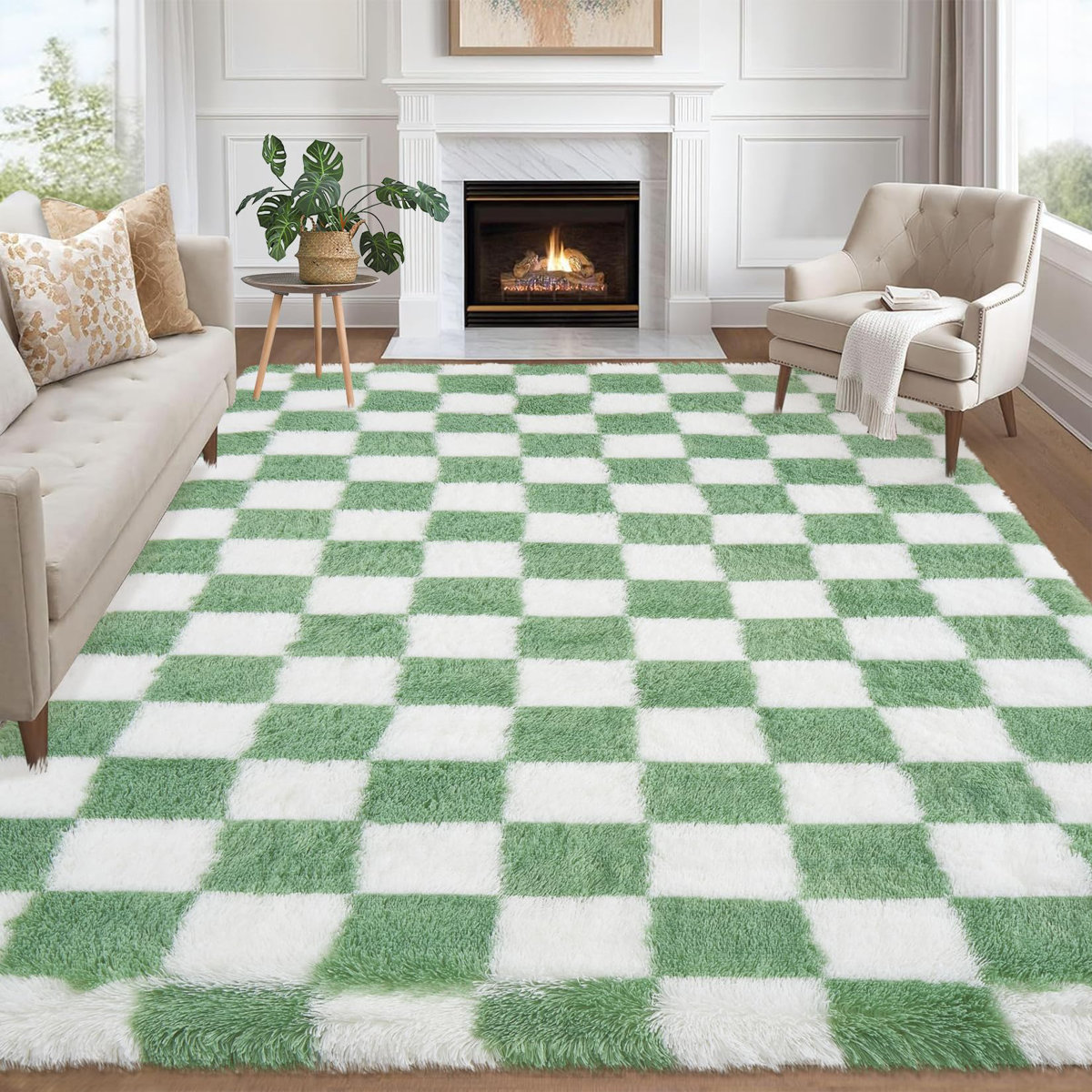 Ebern Designs Checkered Area Rug 10x13 Large Rug Thick Super Soft ...