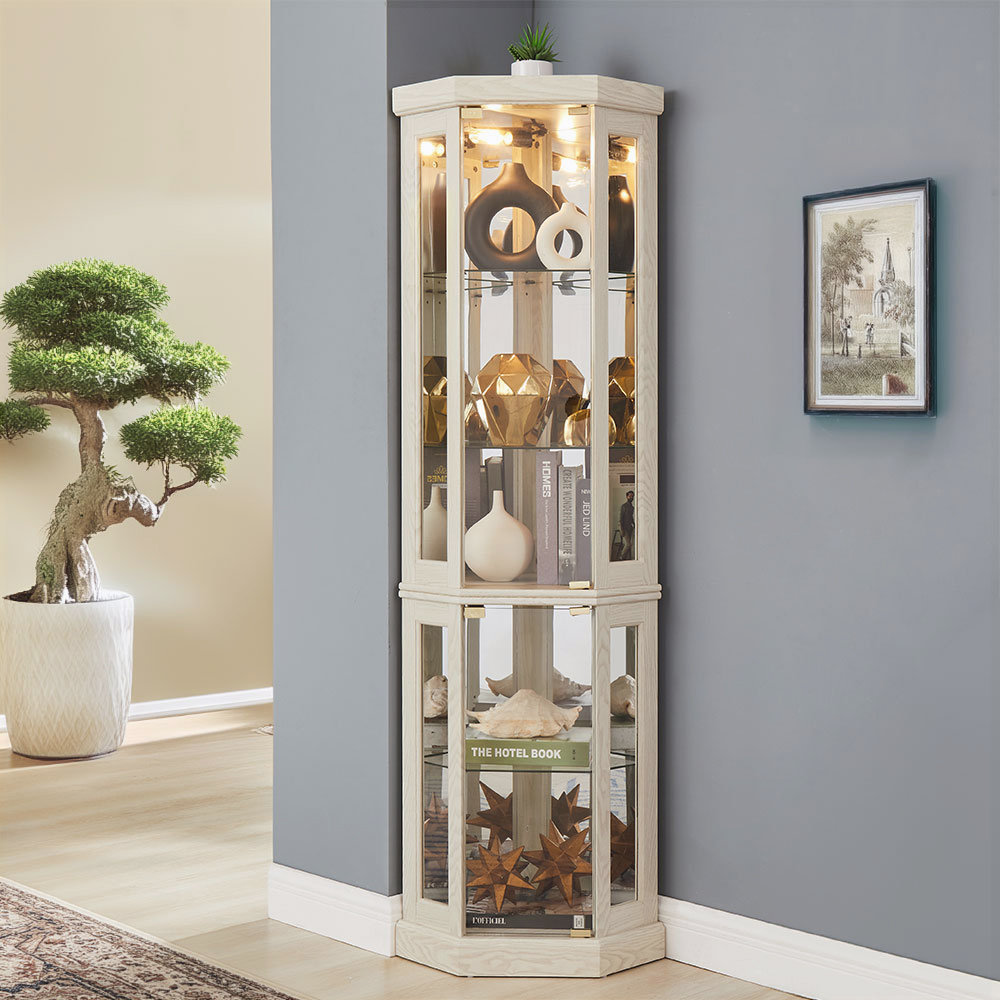 Winston Porter Corner Lighted Curio Cabinet Corner Display Cabinet ...