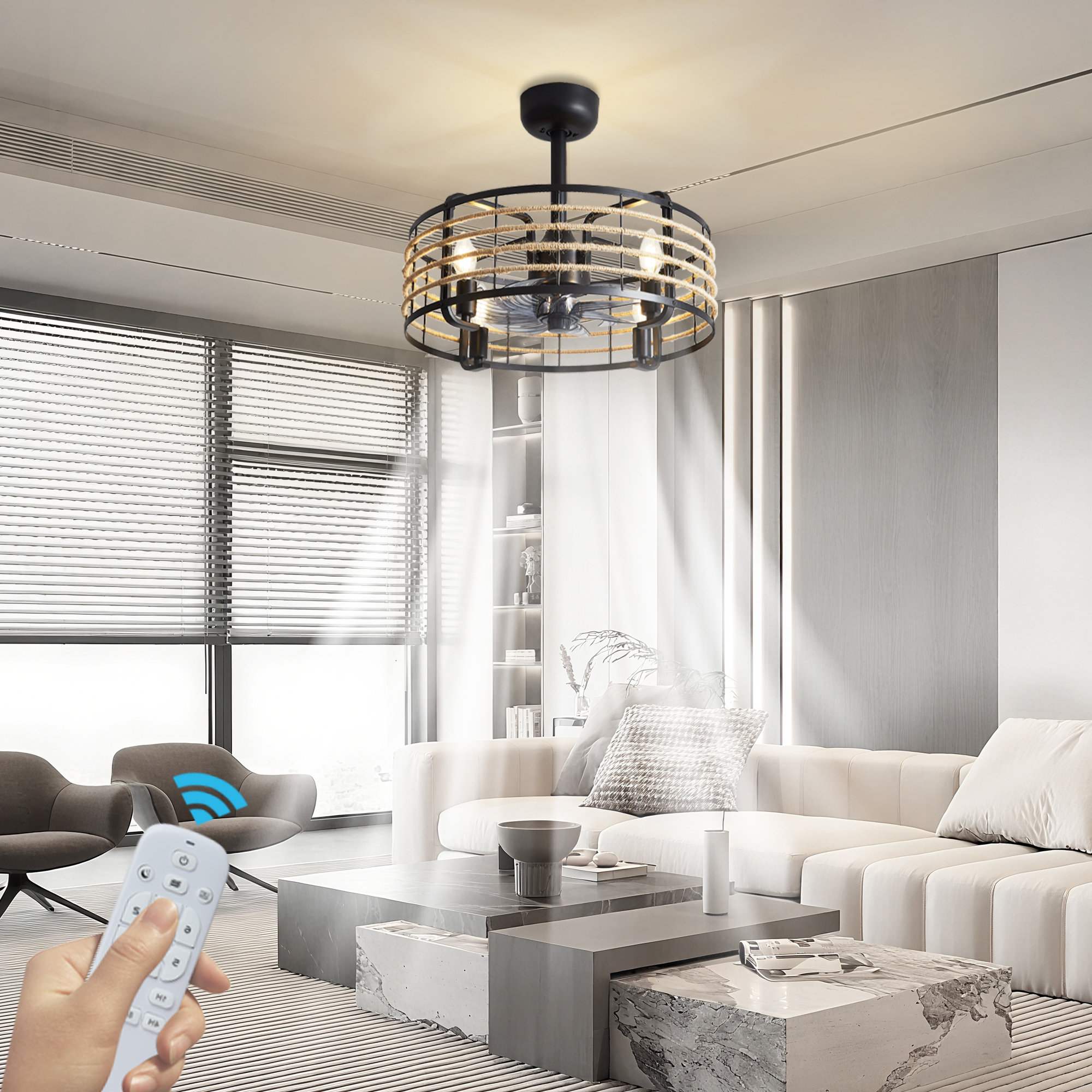 17 Stories Industrial 7-Blade Ceiling Fan with Light – Reversible ABS ...