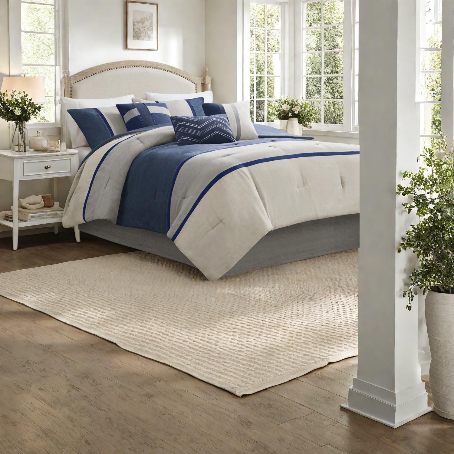 CANJUN Premium Faux Suede Bedding Sets, 7-piece Queen, Contemporary ...
