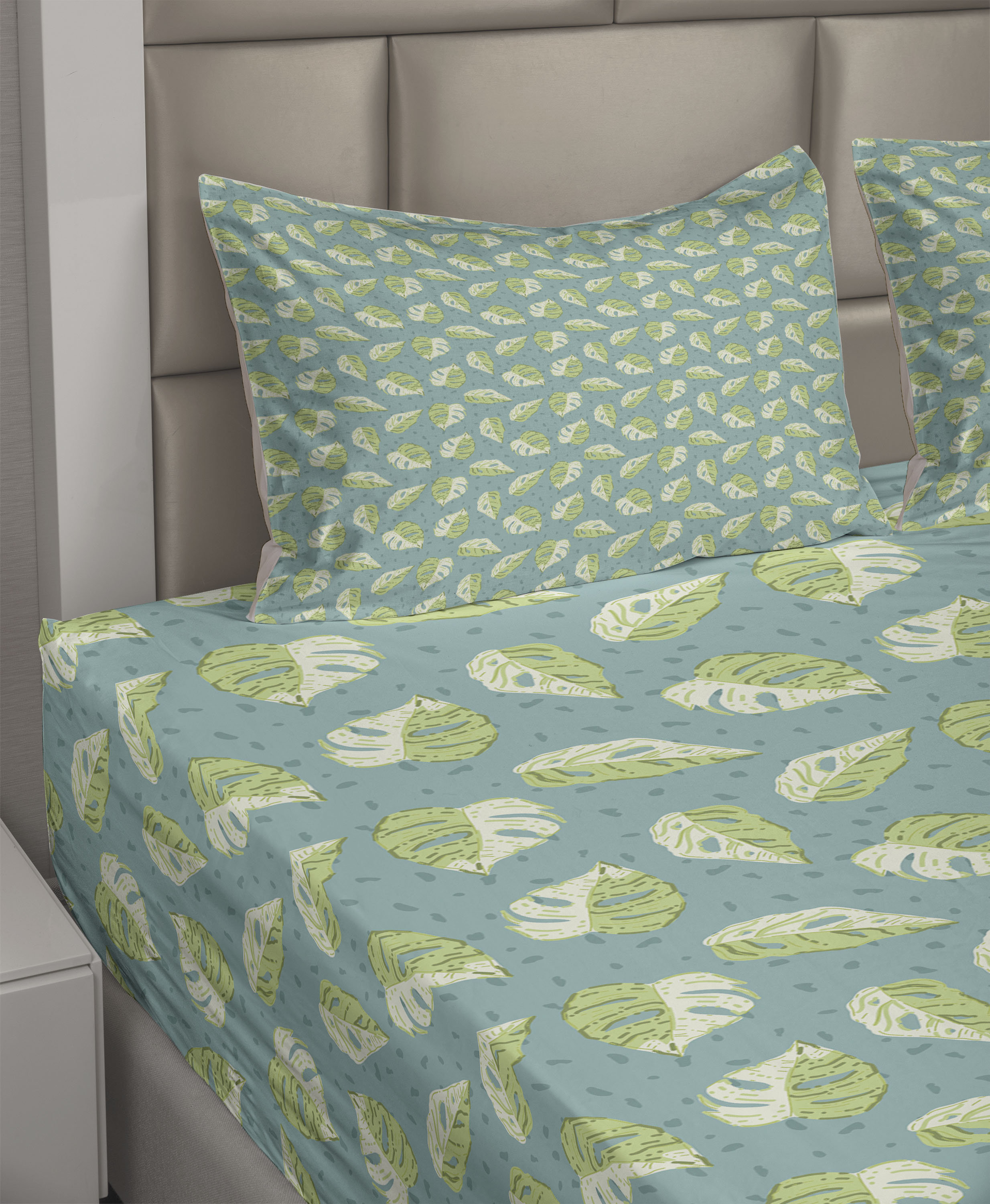 Ambesonne Tropical Sheet Set Simplified Monsteras Plot Avocado Green ...