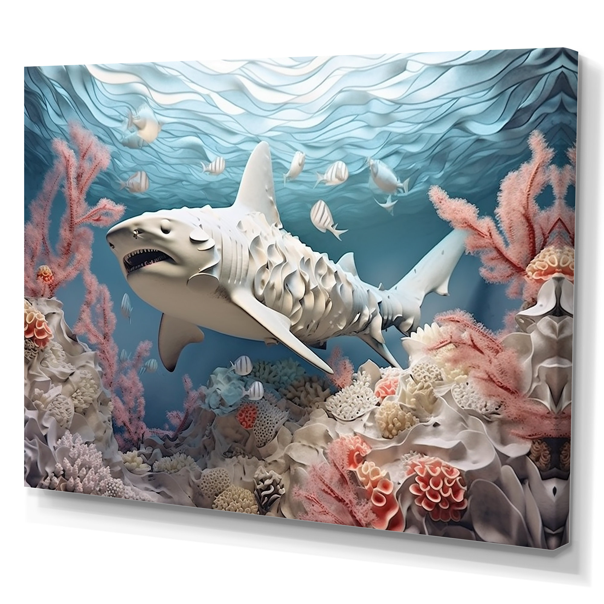 Design Art Coral And Sharks Collage Symetry - Beach & Ocean Canvas ...