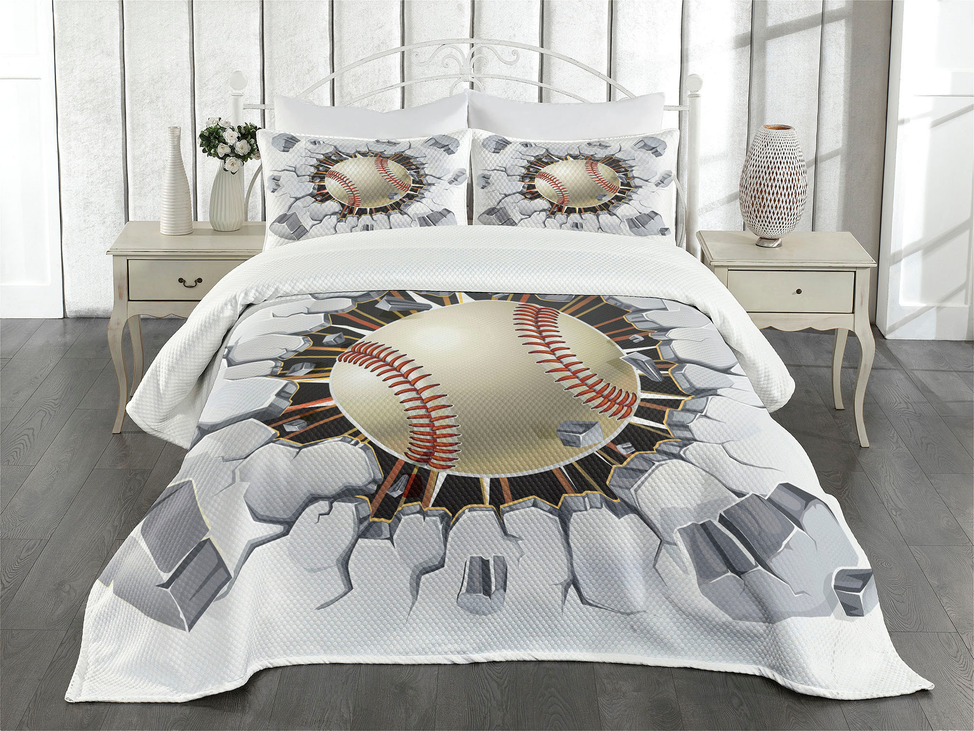 Ambesonne Sports Bedspread Baseball Wall Concrete | Wayfair
