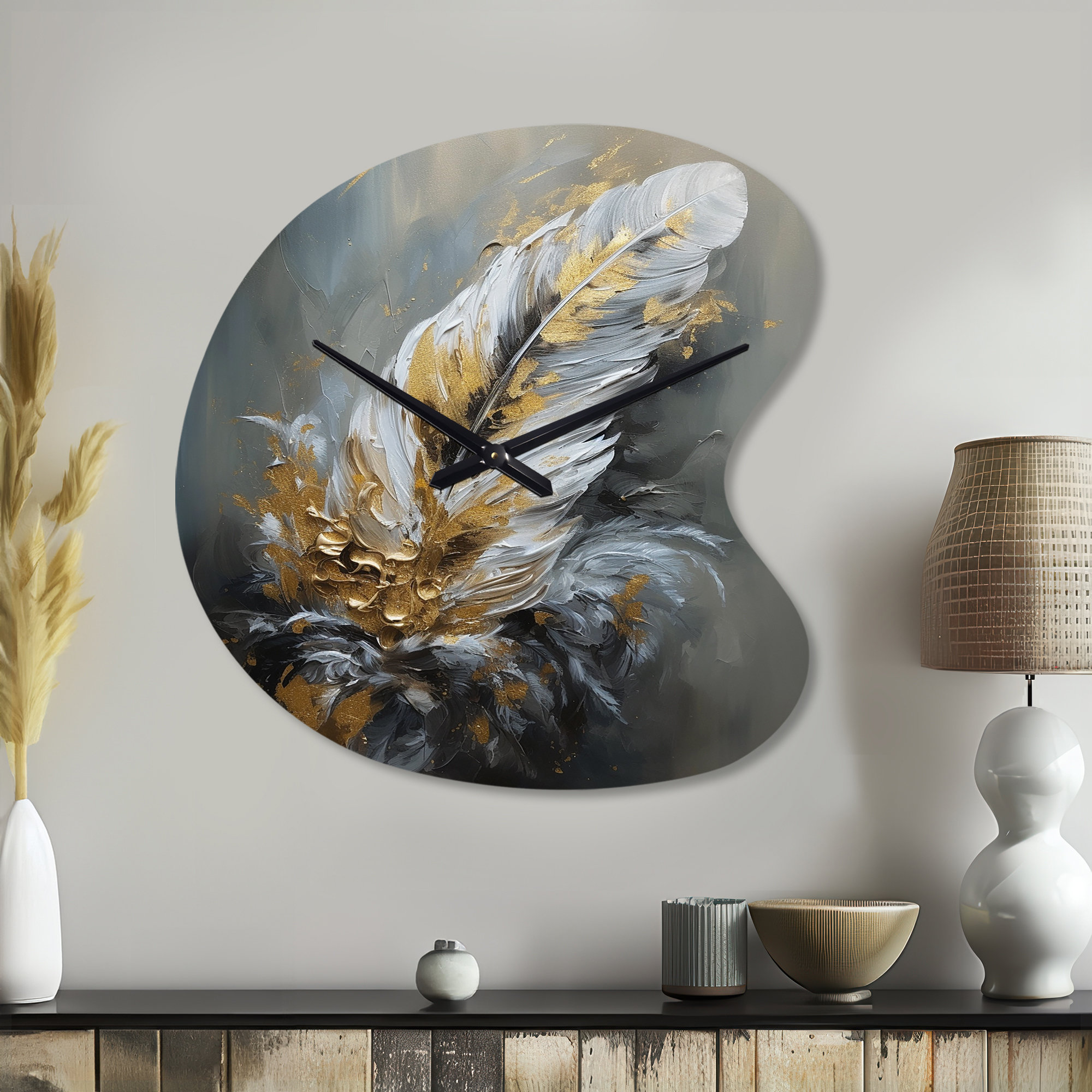 Design Art Gold Boho Chic Feathers IV - Glam Feather Irregular Shape ...