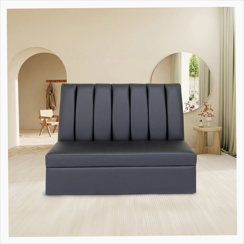 Latitude Run® Channel Black Faux Leather Seating Booth, Modern Armless ...