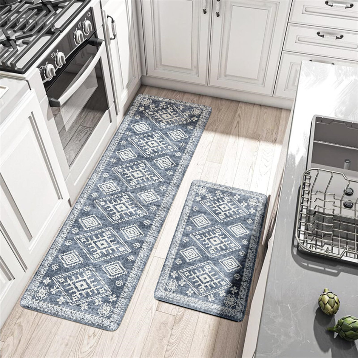 Bungalow Rose Kitchen Rug Set Of 2, Cushioned Kitchen Floor Mats For ...