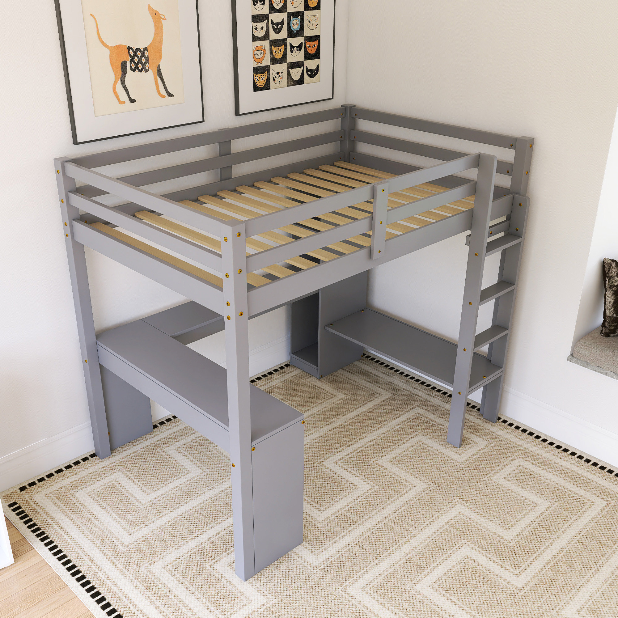 Staykiwi Wood Frame Loft Bed With L-Shaped Desk | Wayfair