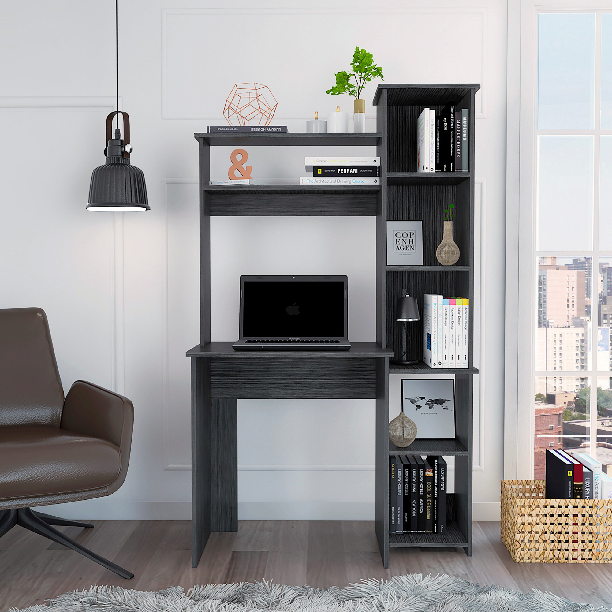 Ebern Designs Writintg Desk, Two Superior Shelves, Five Cubbies (Desk ...