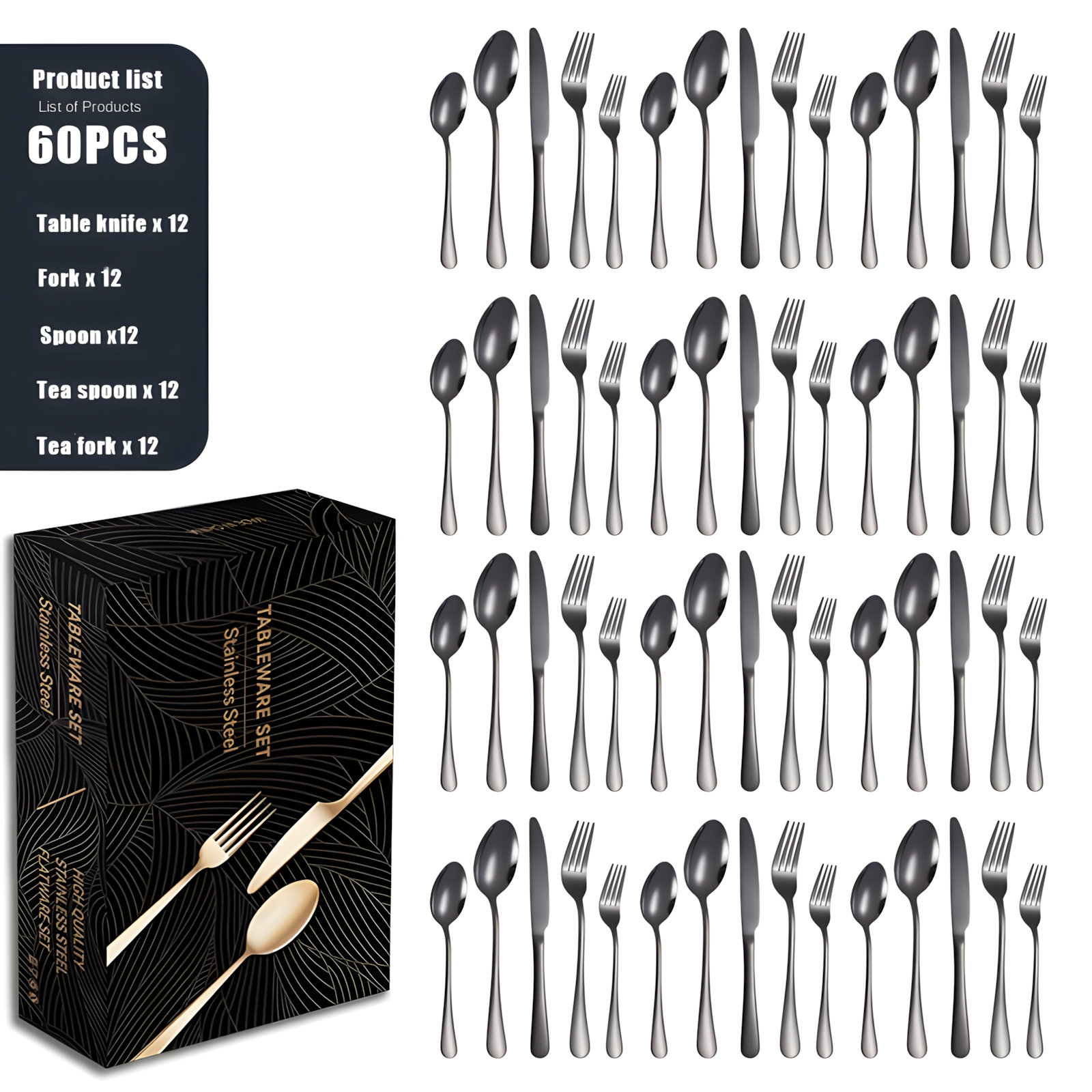 Xiangong Premium Stainless Steel Flatware Set , 60-Piece Cutlery ...
