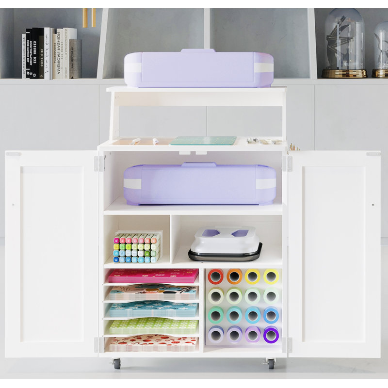 Ackitry 24.4'' x 36.6'' Crafting Table Storage Cabinet with Wheels and ...