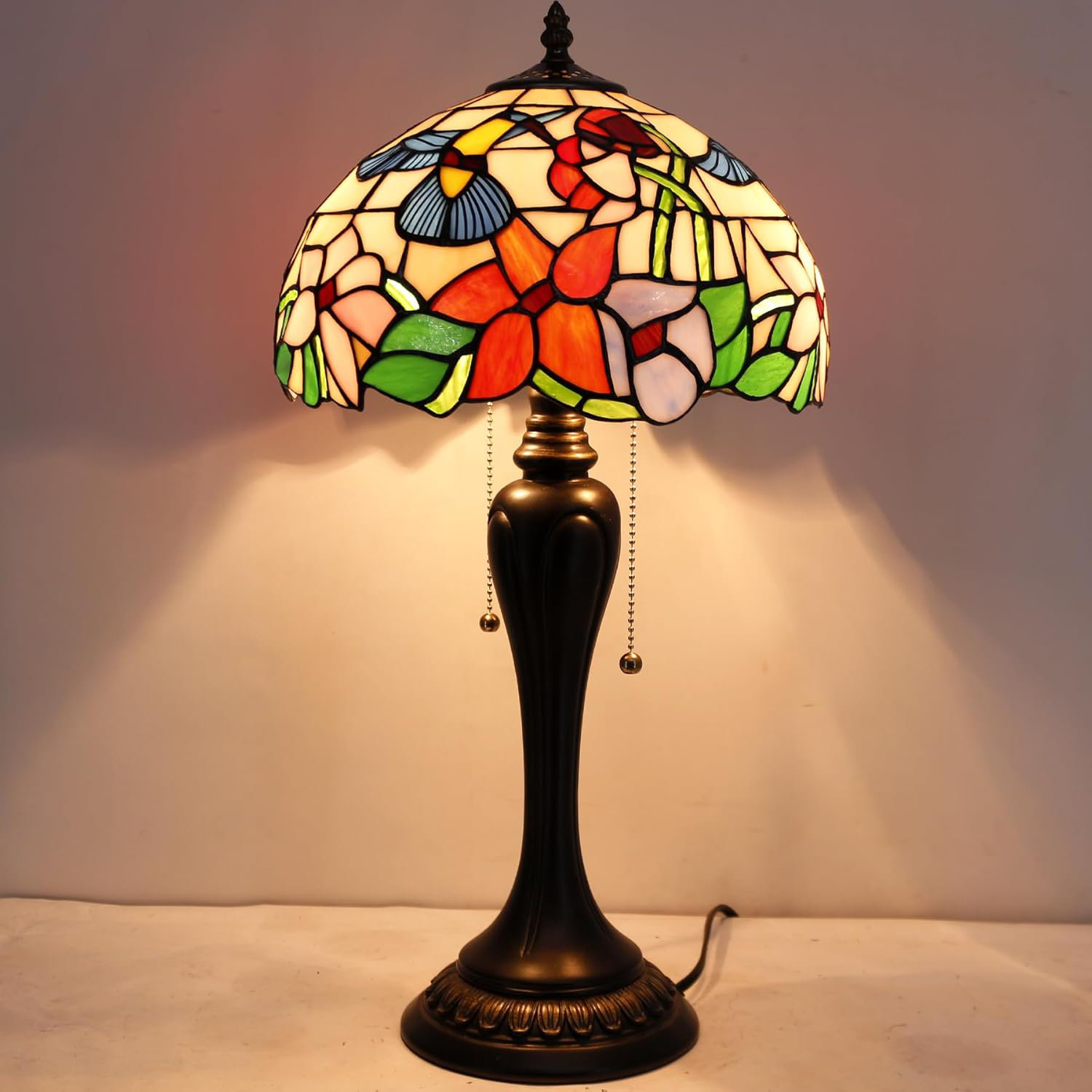 Fleur De Lis Living Tiffany Stained Glass Table Lamp With Hummingbird ...