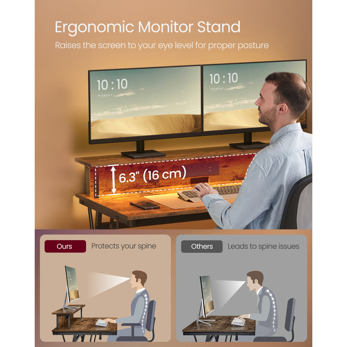Metro Lane Gaming Desk With LED Lights And Built-In Power Outlets ...